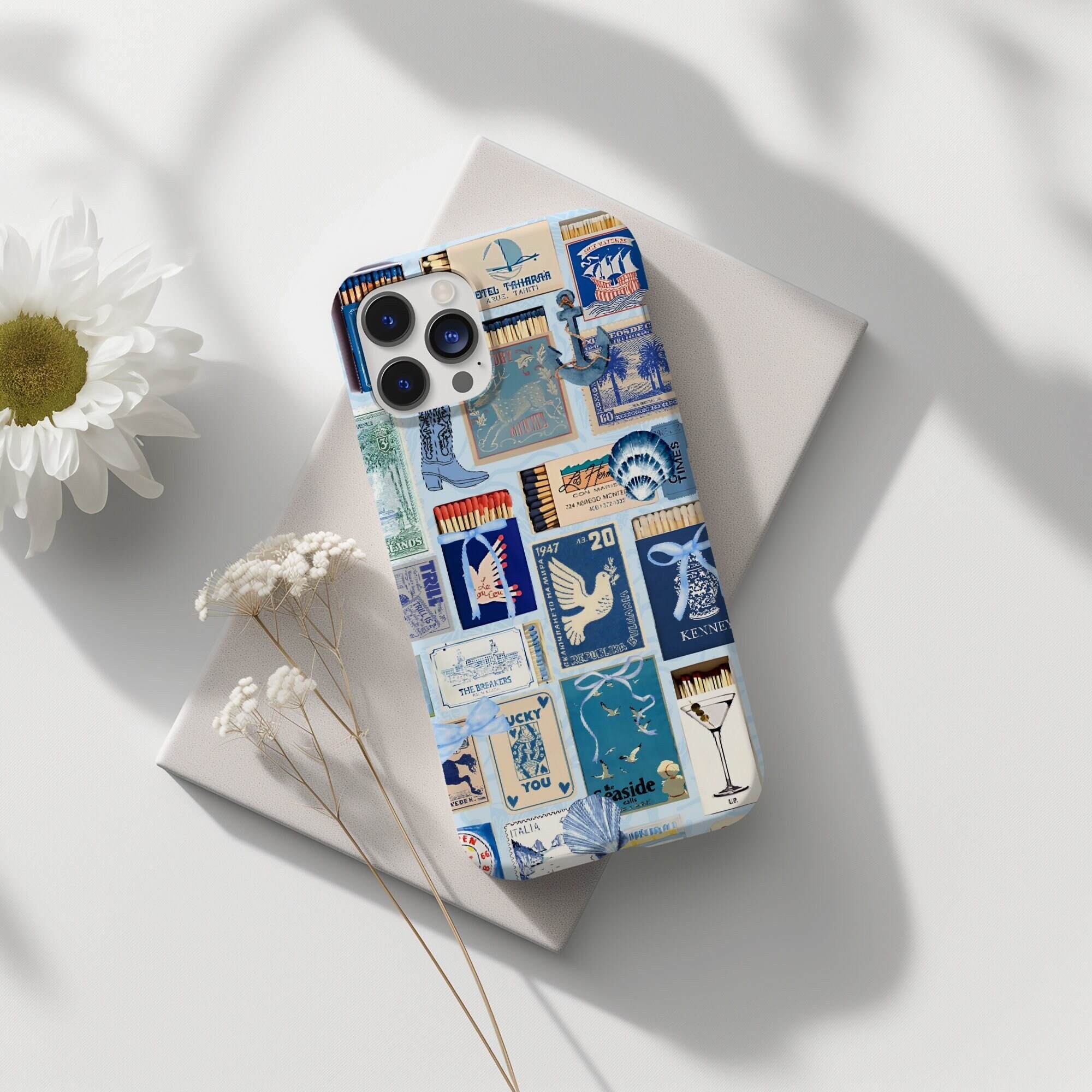 Blue Coquette Vintage Matchbox Collage Phone Case, Preppy Aesthetic ...