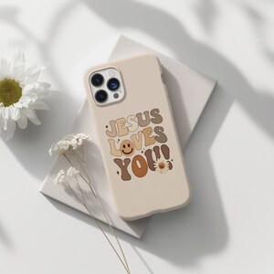 Retro Beige Jesus Loves You Phone Case, Religious Faith Scripture Gift ...