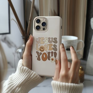 Retro Beige Jesus Loves You Phone Case, Religious Faith Scripture Gift ...