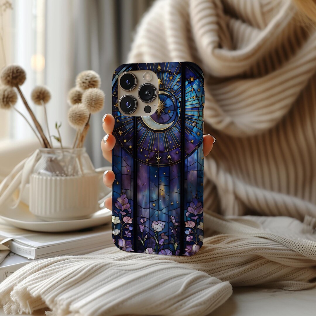 Gothic Celestial Moon & Stars Stained Glass Phone Case, Mosaic Tile Art ...