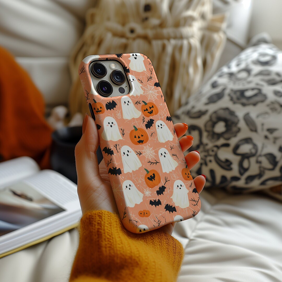 Cute Spooky Ghost & Pumpkin Halloween Phone Case, Trendy Aesthetic ...