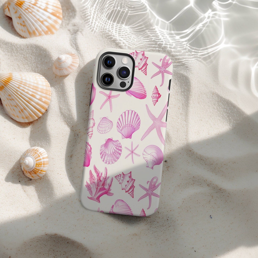 Vintage Pink Seashell Pattern Phone Case, Beachy Starfish Phone Case ...