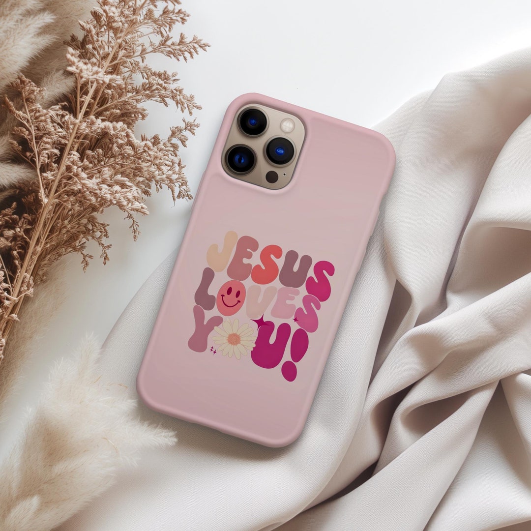 Retro Pink Jesus Loves You Phone Case, Religious Faith Scripture Gift ...