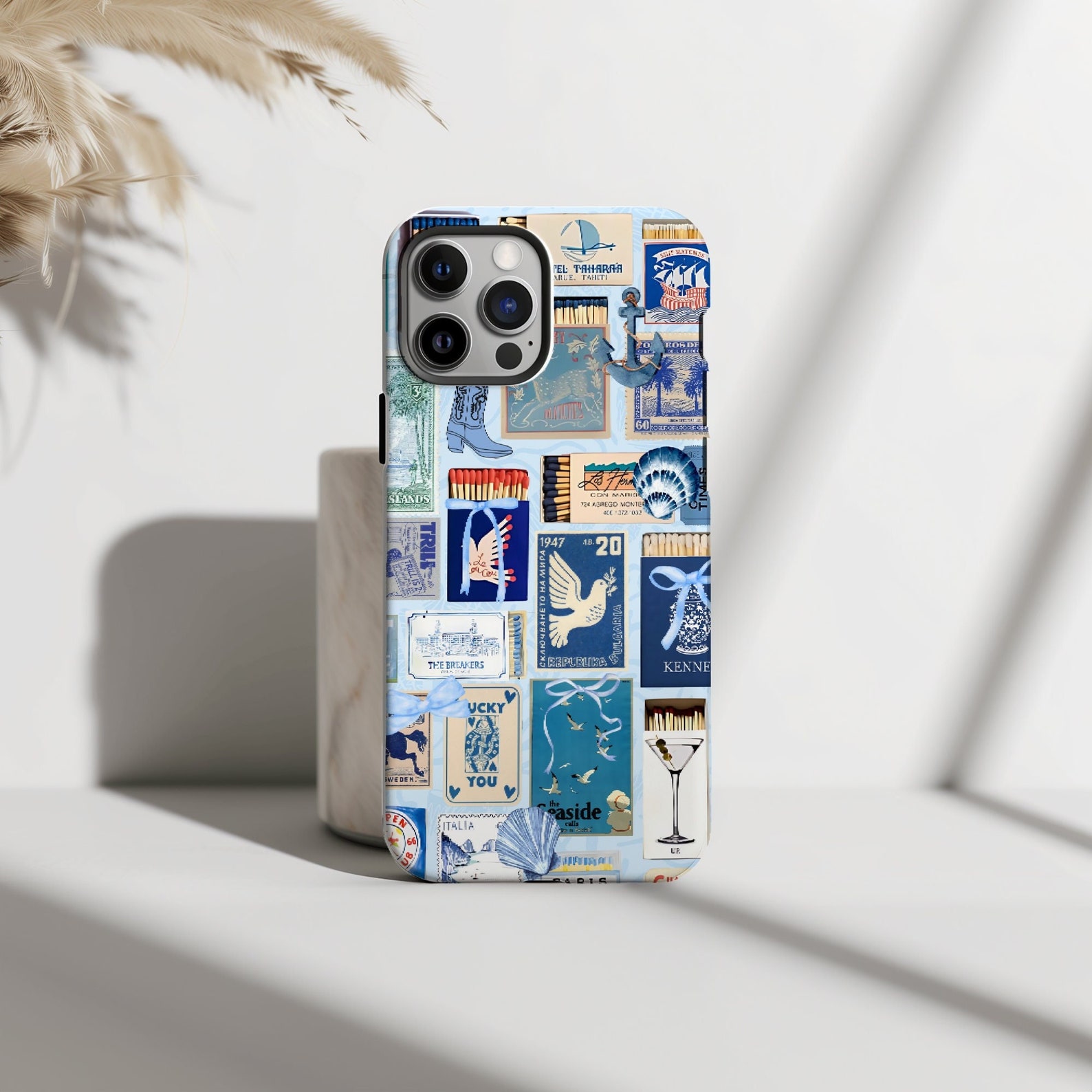 Blue Coquette Vintage Matchbox Collage Phone Case, Preppy Aesthetic ...