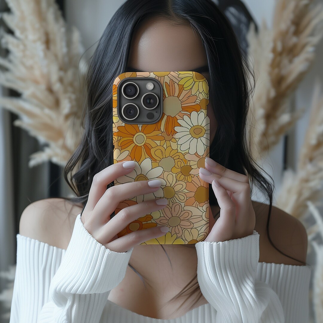 Retro Orange Flower Collage Phone Case, Sunflower Floral Print Case ...