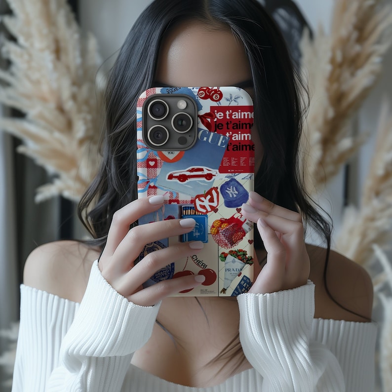 Vintage Hipster City Girl Collage Phone Case, Trendy Cherry Coquette ...