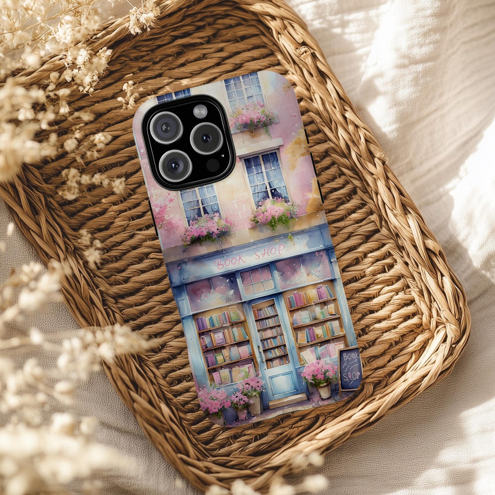 Coquette Girly Book Shop Phone Case, Bookish Merch, Watercolor Girly ...
