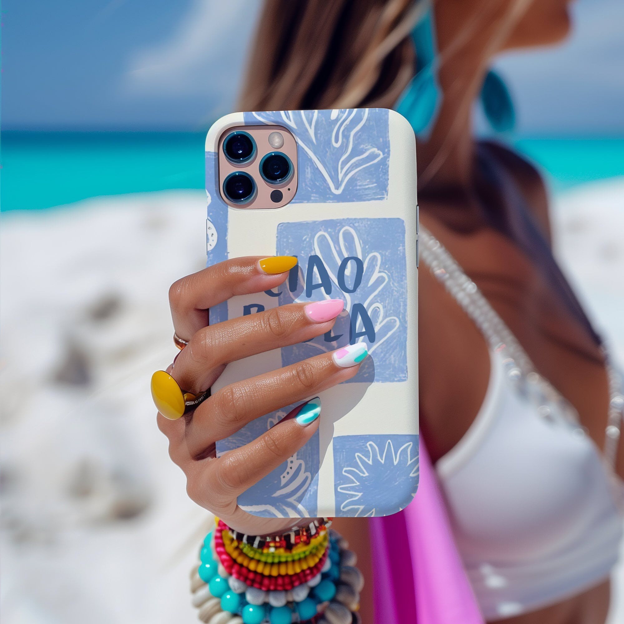 Vintage Blue Ciao Bella Phone Case, European Summer Aesthetic, La Dolce ...