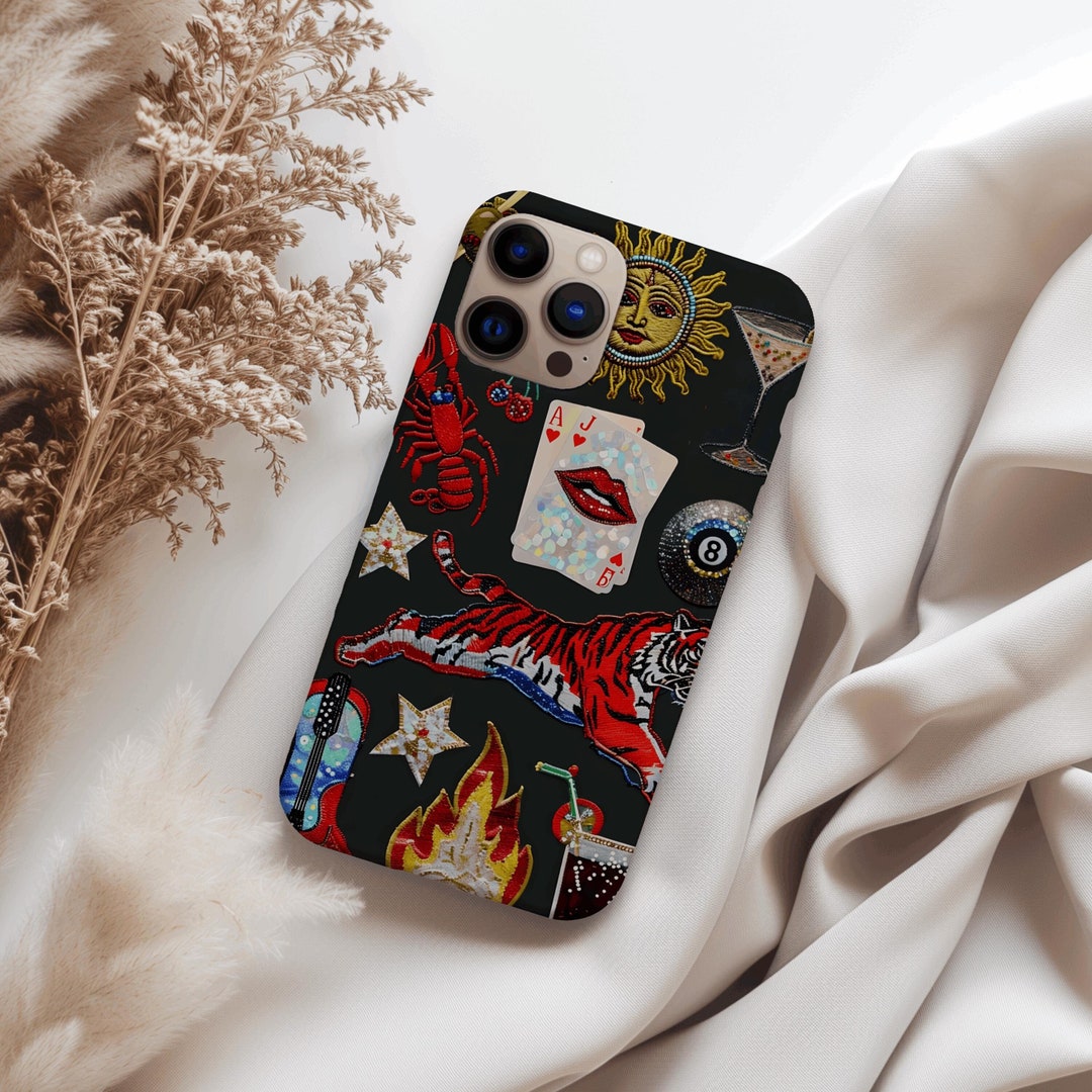 Retro Mosaic Tattoo Collage Phone Case, Grunge Aesthetic, Edgy Cool ...