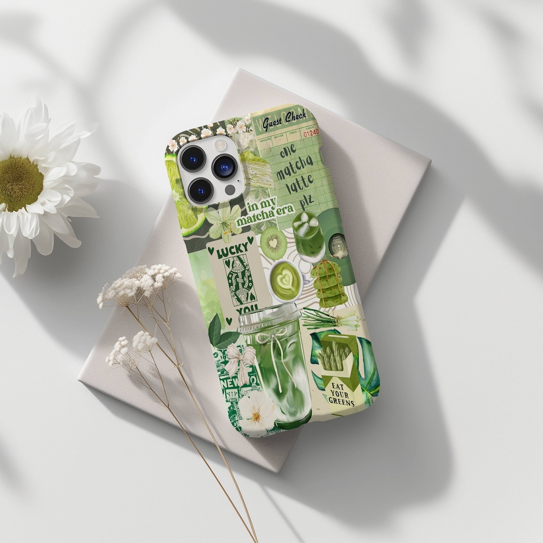 Coquette Matcha Latte Collage Phone Case, Lucky Girl, Matcha Lover Gift ...