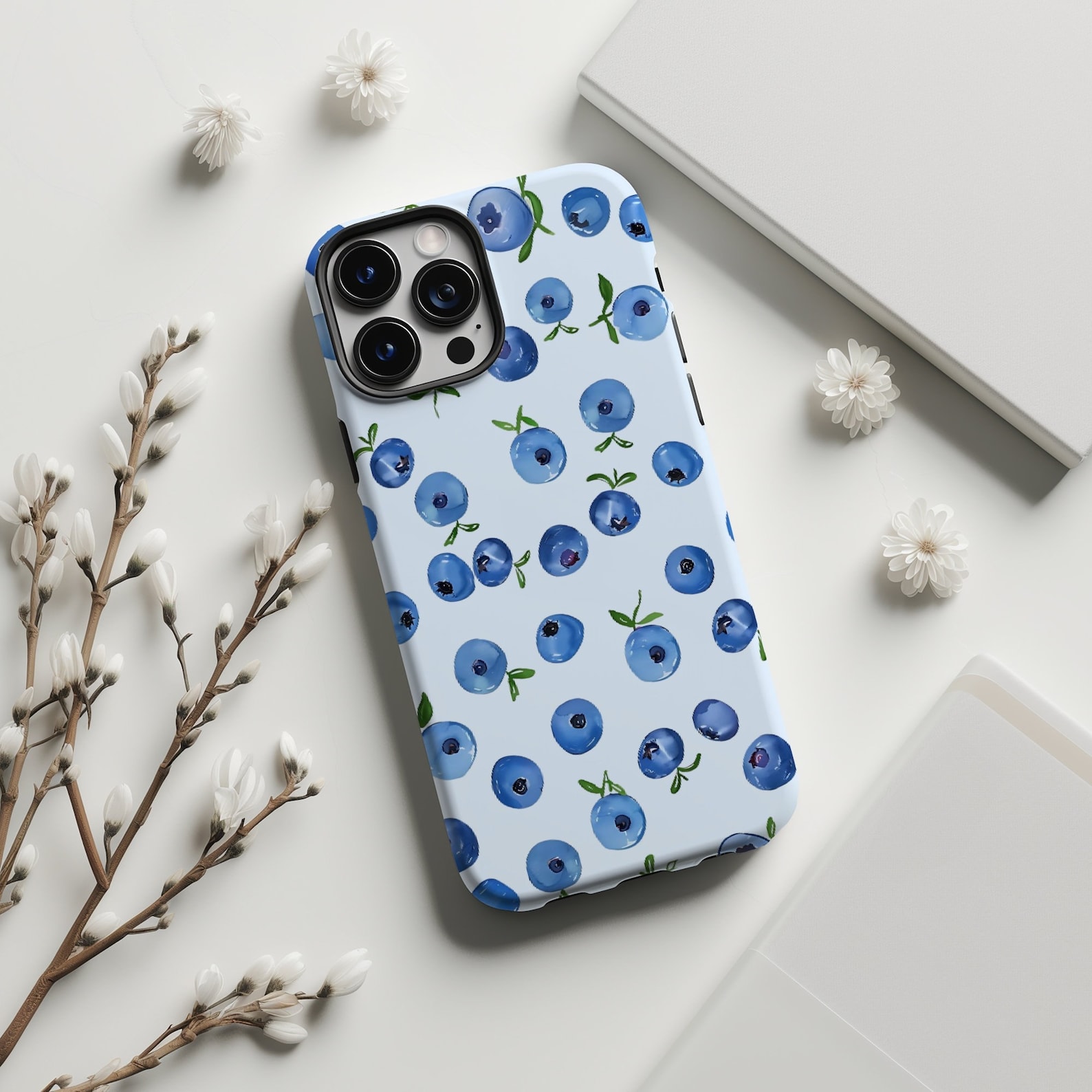 Watercolor Blueberry Milk Phone Case, Trendy Summer Spring Fruit Print ...