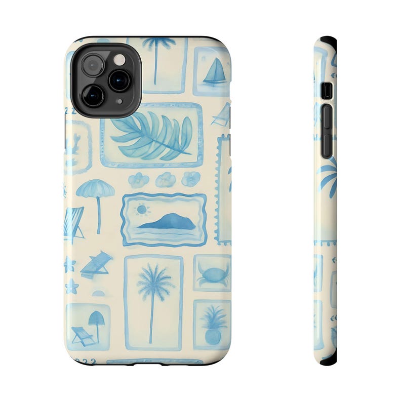 Tropical Beachy Watercolor Collage Phone Case, Vintage Stamp Aesthetic ...