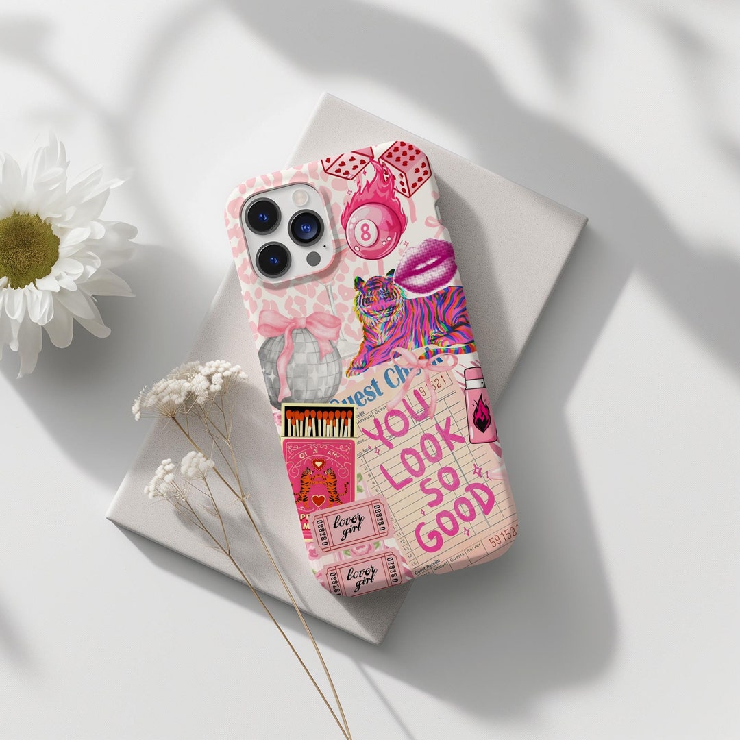 Chic Pink City Girl Collage Phone Case, Preppy Classy Aesthetic, Disco ...