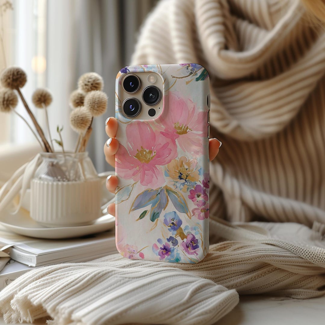Watercolor Pastel Floral Art Phone Case, Preppy Feminine Flower, Girly ...