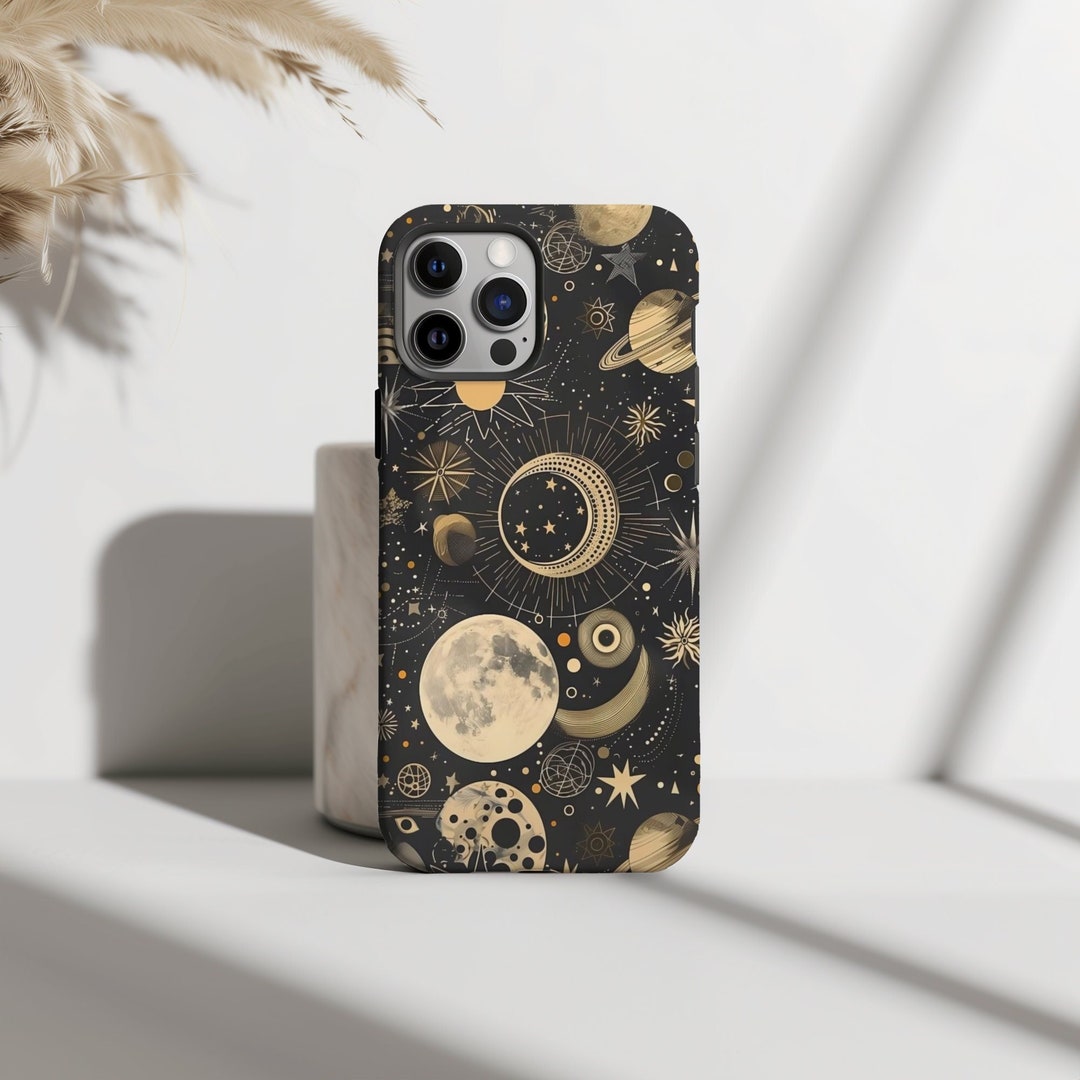 Golden Celestrial Moon and Stars Phone Case, Sun and Stars, Hippie Case ...