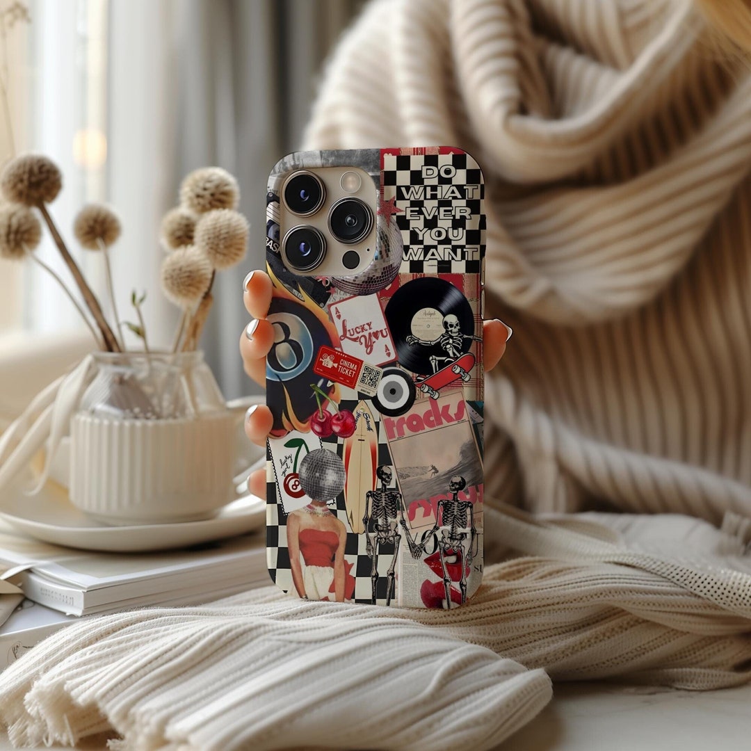 Disco Skater Girl Vintage 8 Ball Collage Phone Case, Edgy Cherry Disco ...