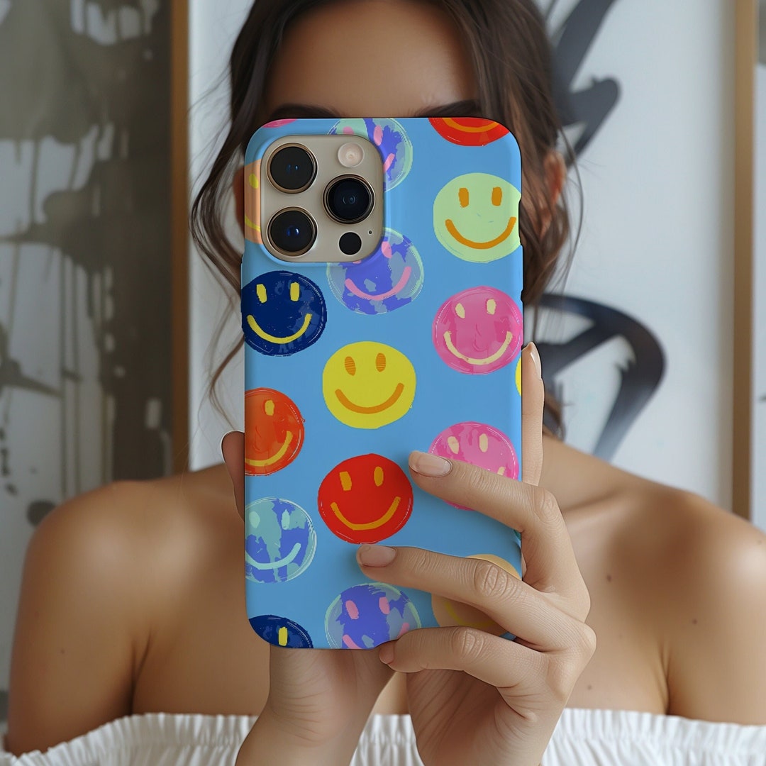 Colorful Retro Smiley Face Collage Phone Case, Cute Trendy Aesthetic ...