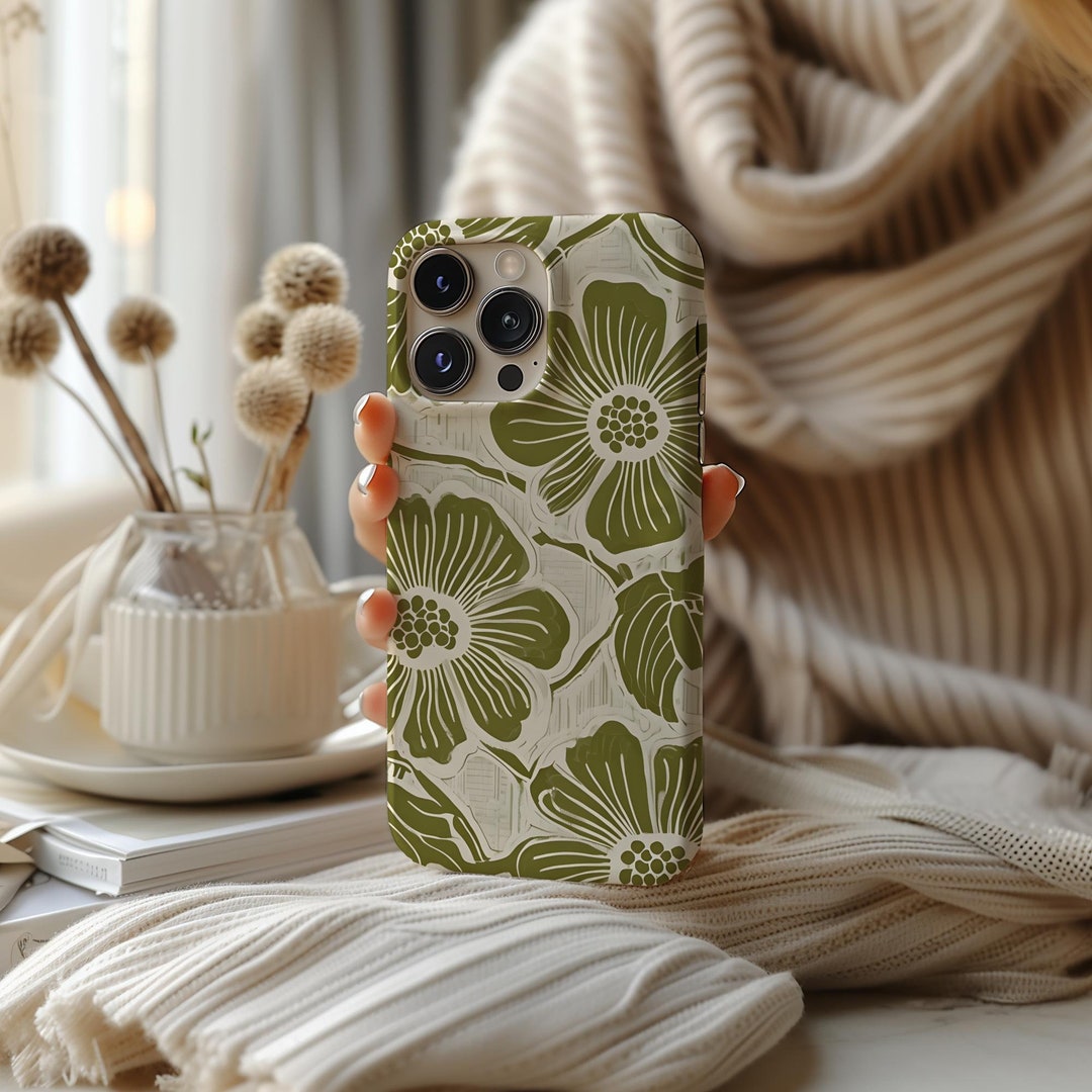 Vintage Floral Botanical Tough Phone Case, Olive Green Flower Art ...