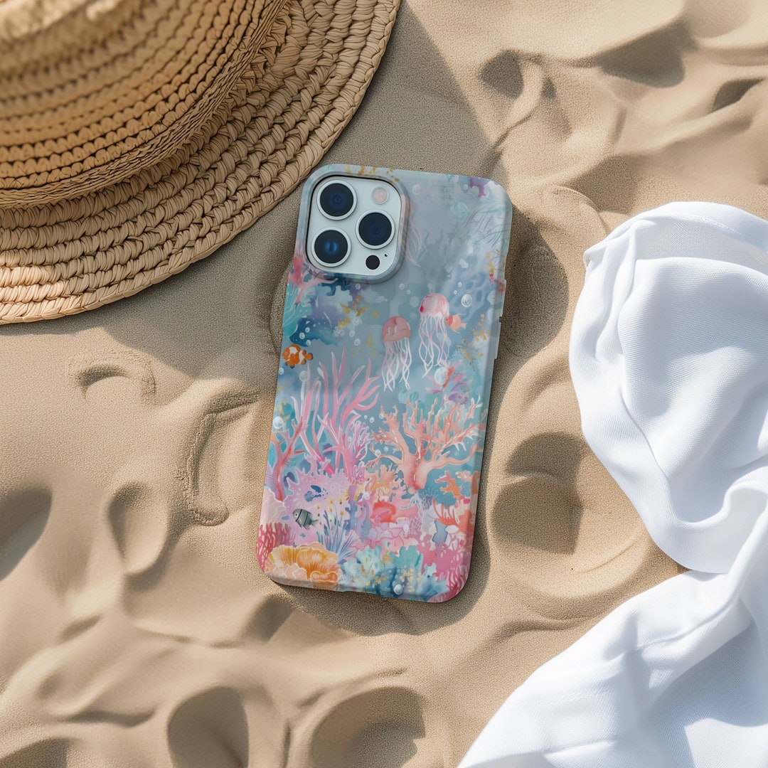 Pastel Watercolor Ocean Phone Case, Coconut Surfer Girl, Jelly Fish ...