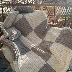 Checkered Chunky Knit Blanket - Etsy
