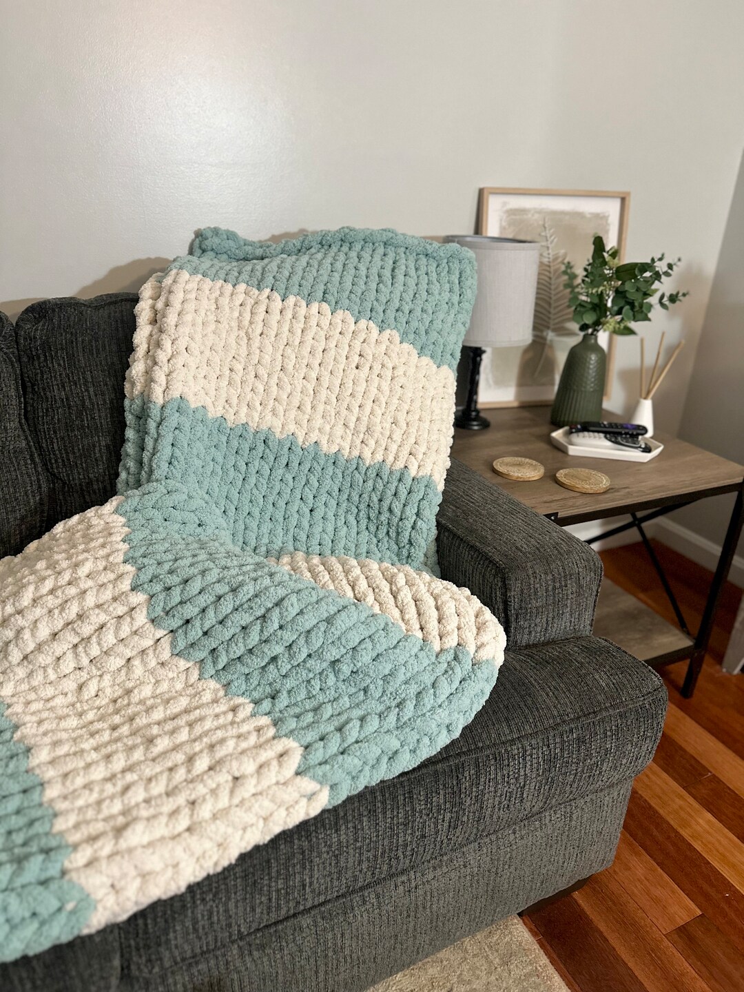 Color Block Chunky Knit Blanket - Etsy