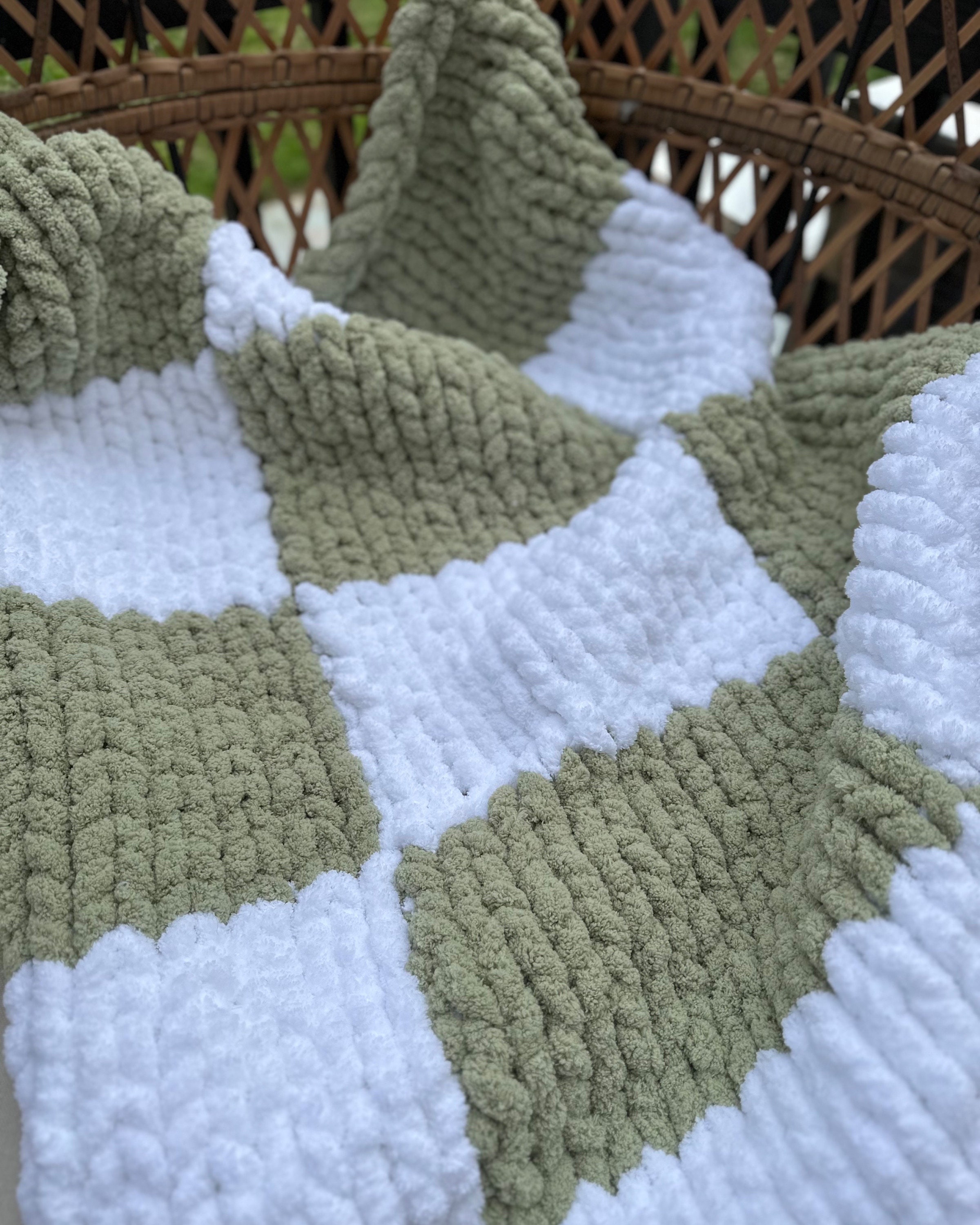 Checkered Chunky Knit Blanket - Etsy