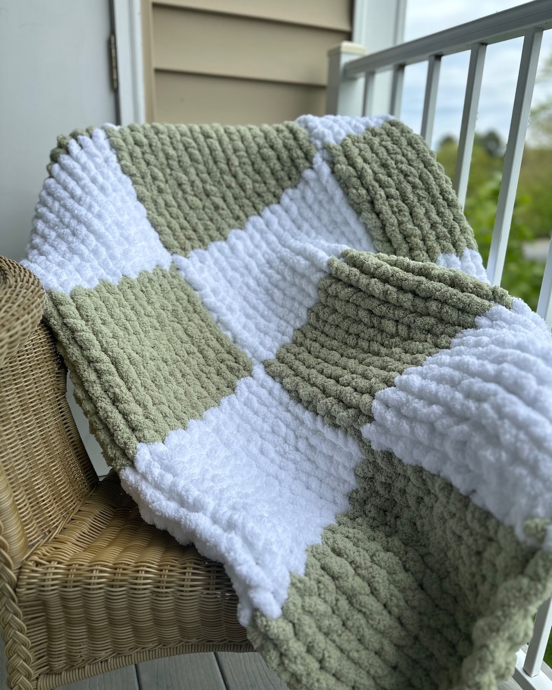 Checkered Chunky Knit Blanket - Etsy