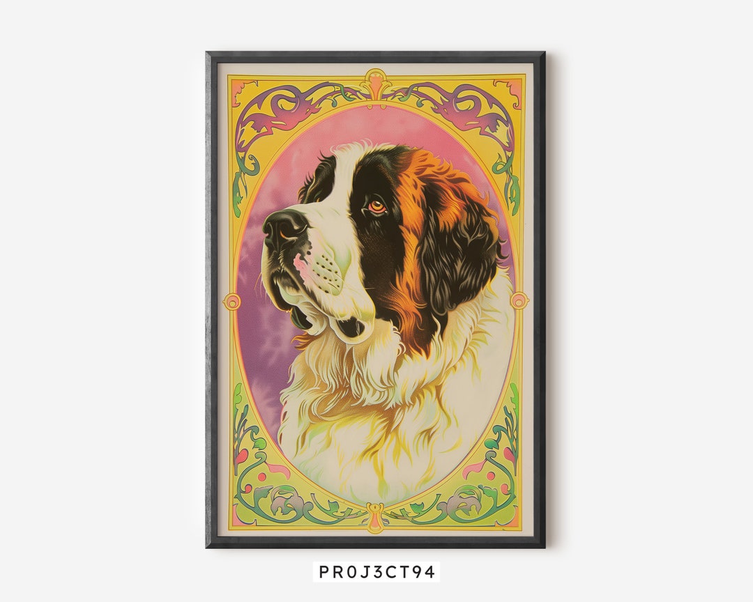 Sunset Glow Saint Bernard Print - Art Nouveau Inspired Canine Portrait ...