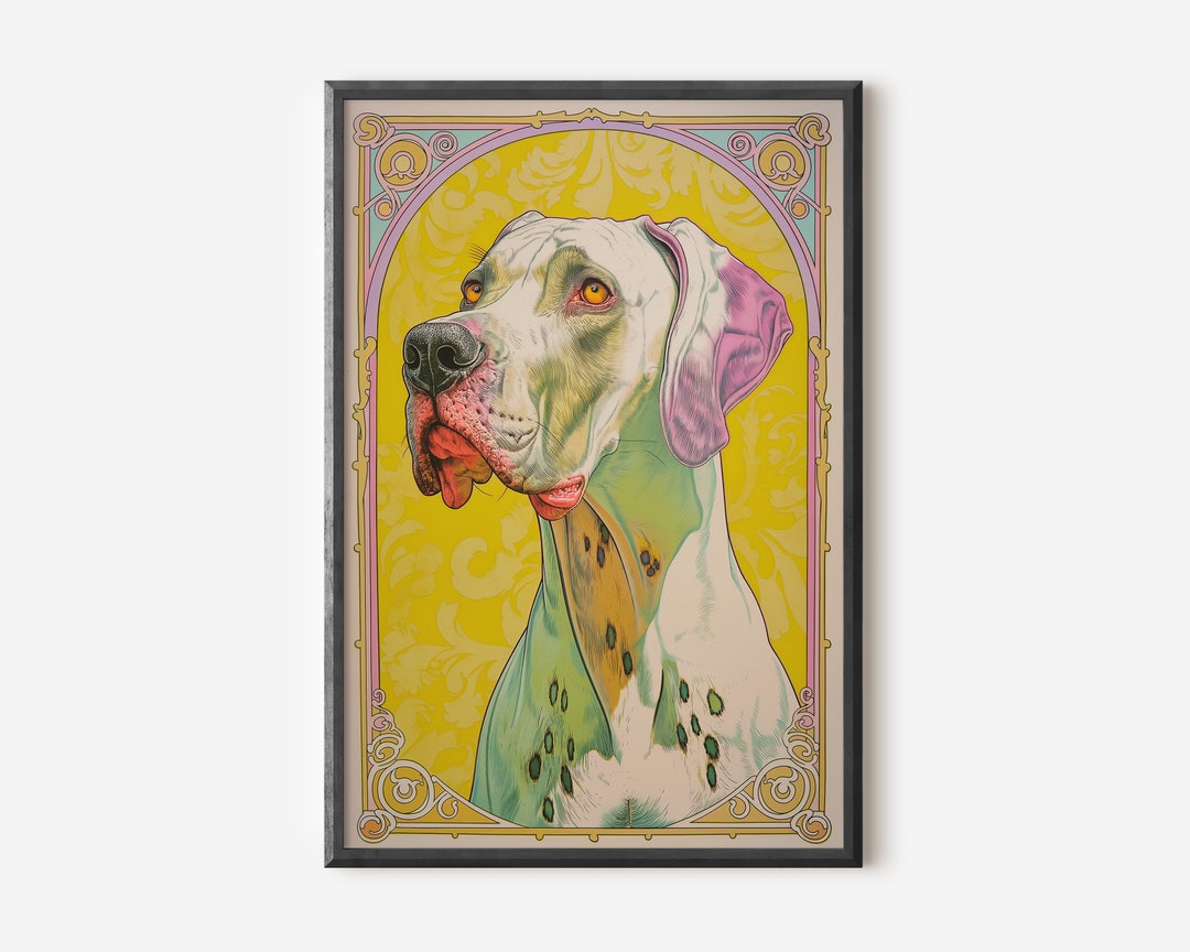Whimsical Great Dane Art Print in Art Nouveau Style - Digital Download ...