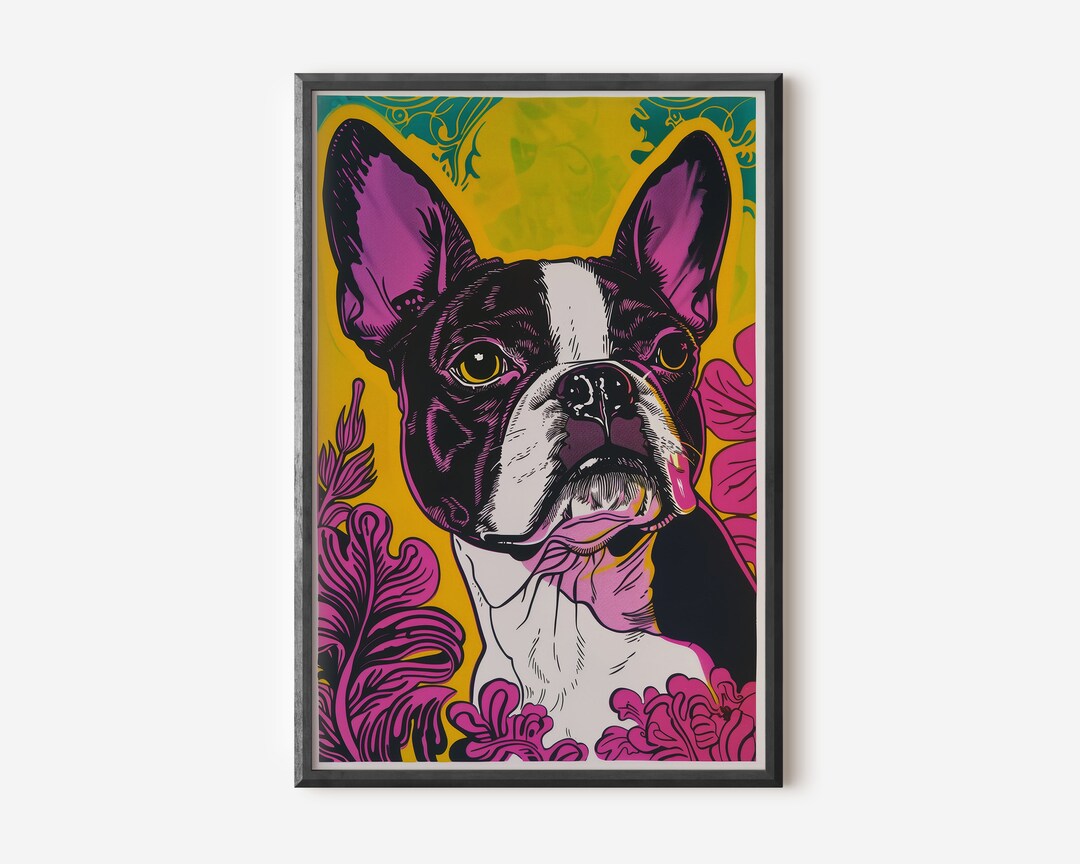 Retro Boston Terrier Digital Art - Bold Pop Art Floral Backdrop ...