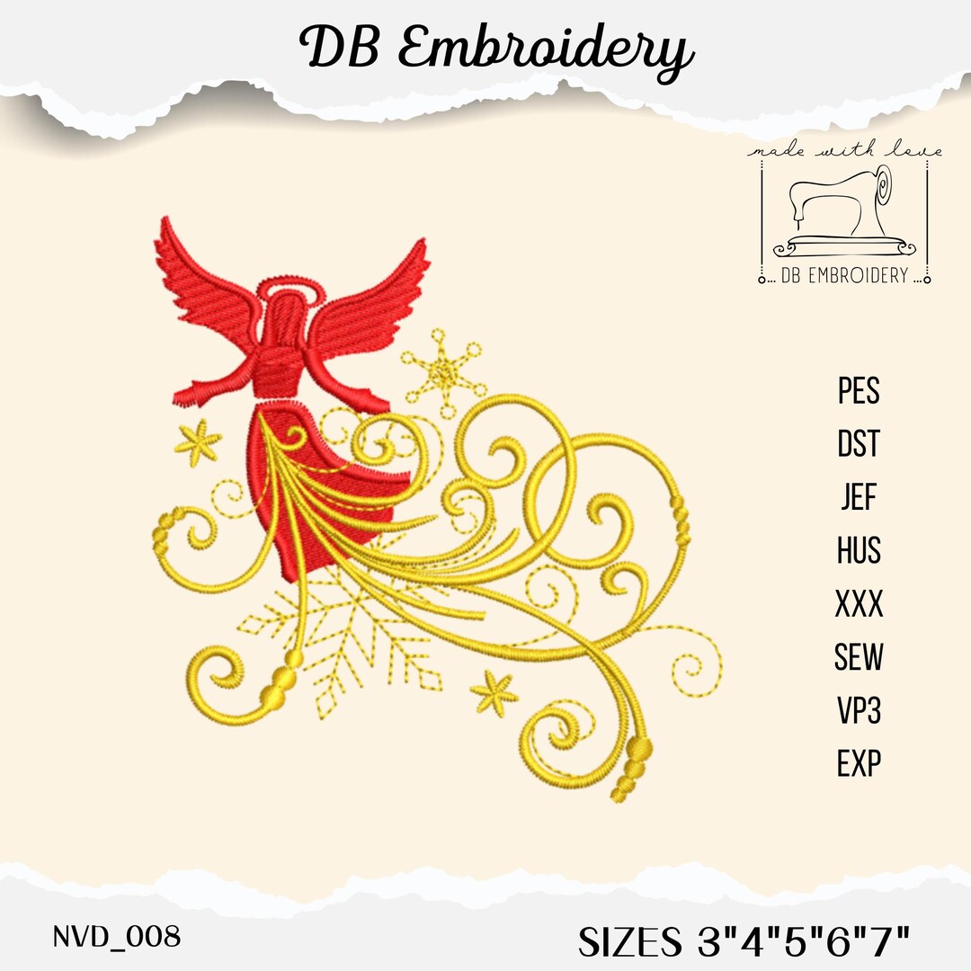 Angel Christmas Embroidery Design – Swirls and Snowflakes (digital ...