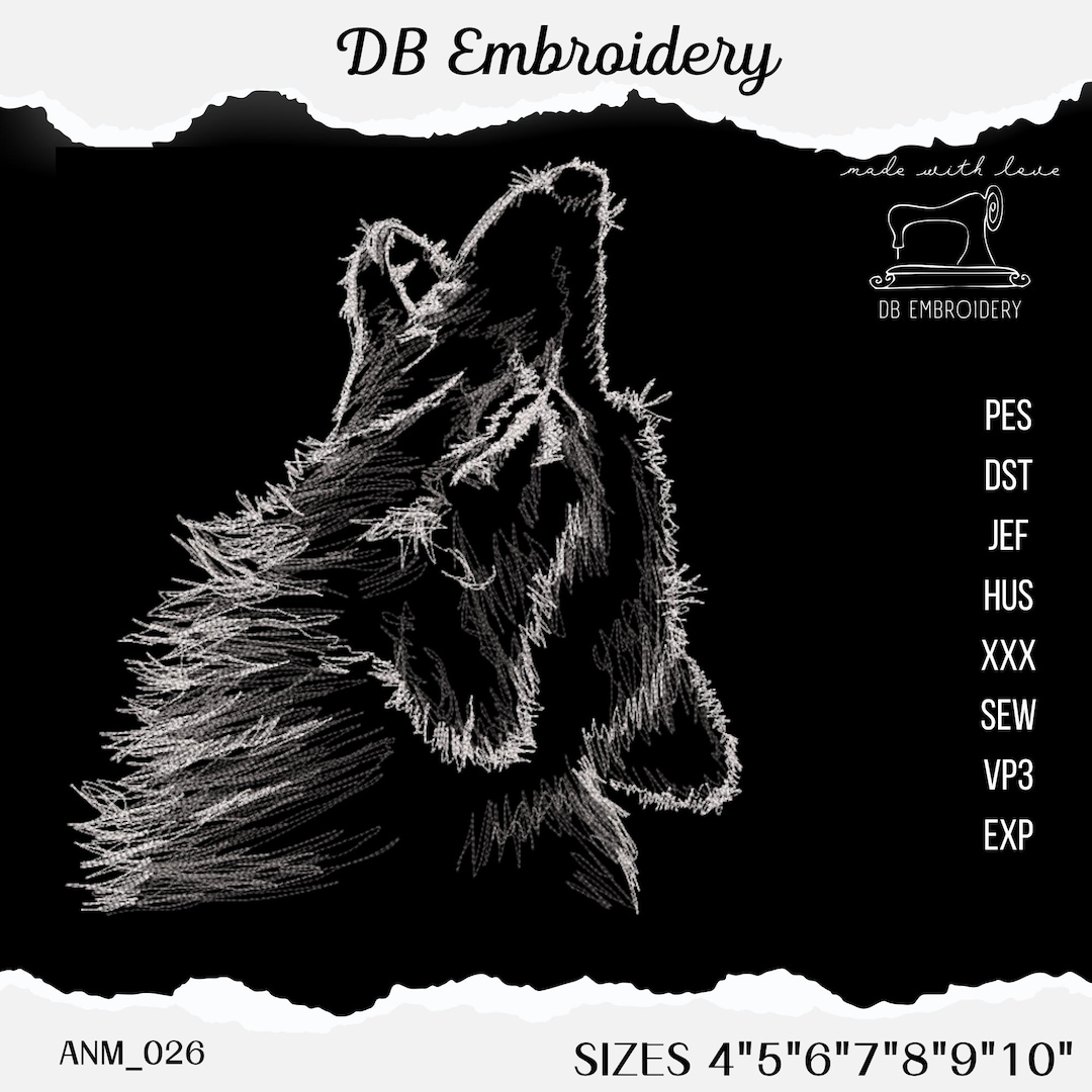 Fashionable and Linear Wolf Digital Embroidery Designs | Various Sizes ...