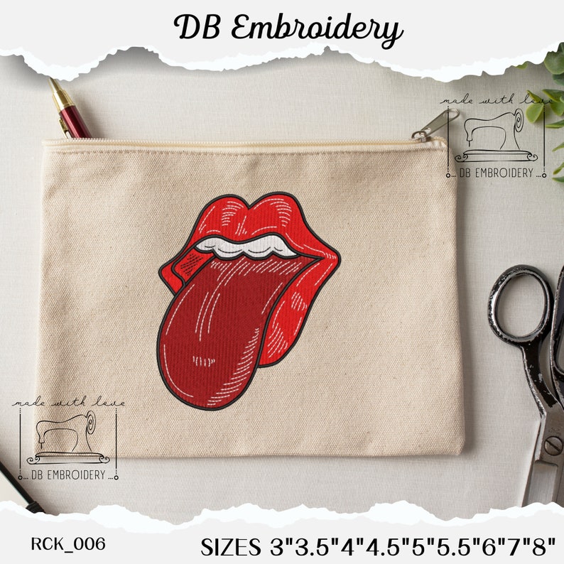 Rock Embroidery Designs Lips With Tongue Out, Instant Download for 3"-8 ...