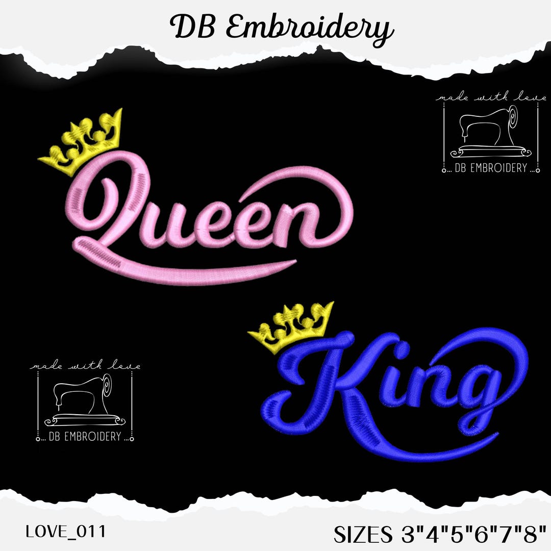 King and Queen Embroidery Design Set - Crowned Lettering Embroidery ...