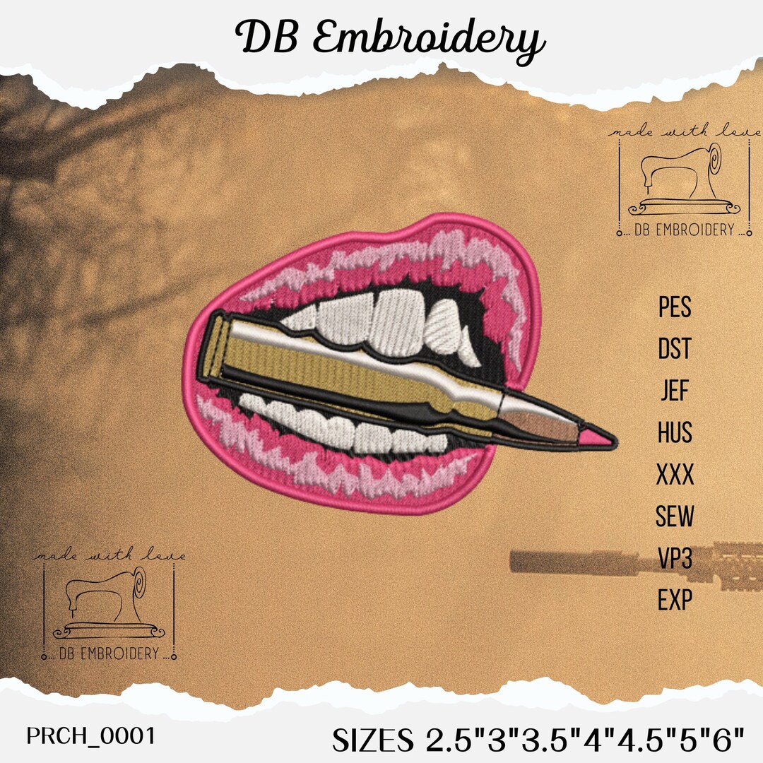 Military Embroidered Design, Lips and Bullet, Patch ,digital Download ...