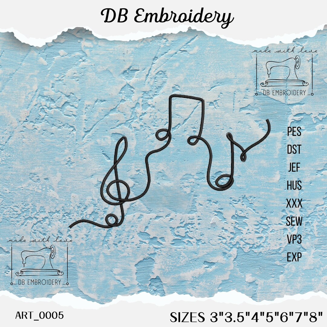 Musical Notes Embroidery Design - Multiple Sizes 3" to 7" , a Line Art ...