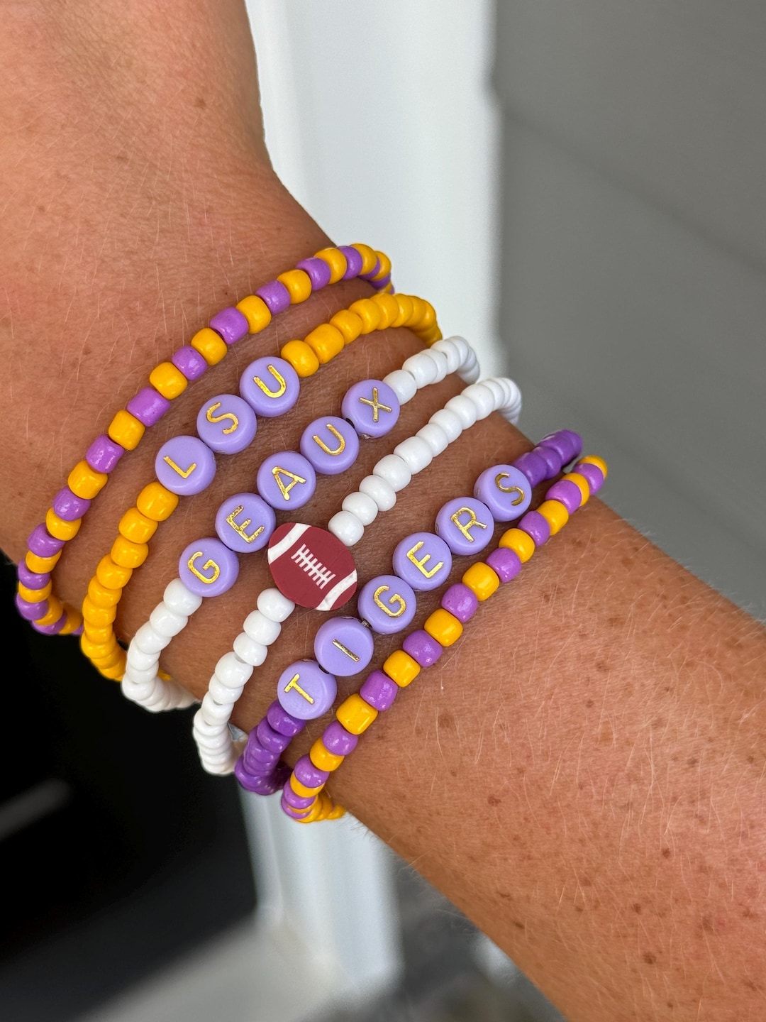 LSU Beaded Bracelet Stack, Geaux Tigers, Baton Rouge, Gameday Jewelry ...