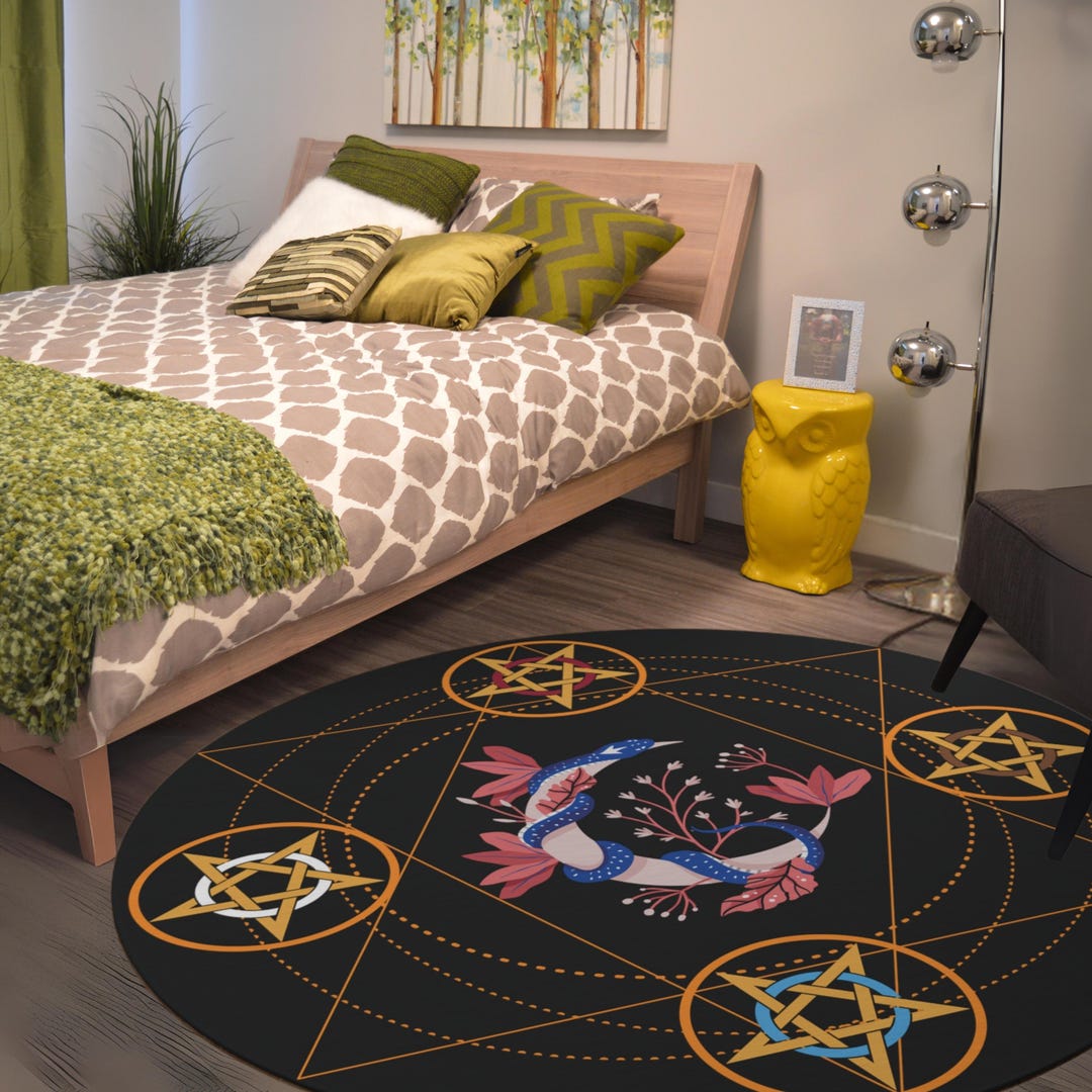 Floral Snake Occult Circle Rug, Dark Magic Witchcore Ritual Round Rug ...