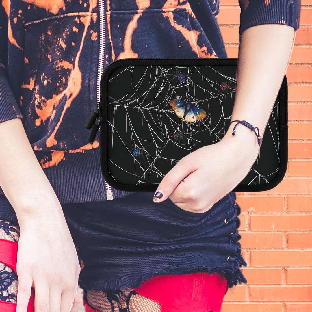 Spiderweb Laptop Sleeve, Spider and Moth Goth Laptop Bag, Halloween ...