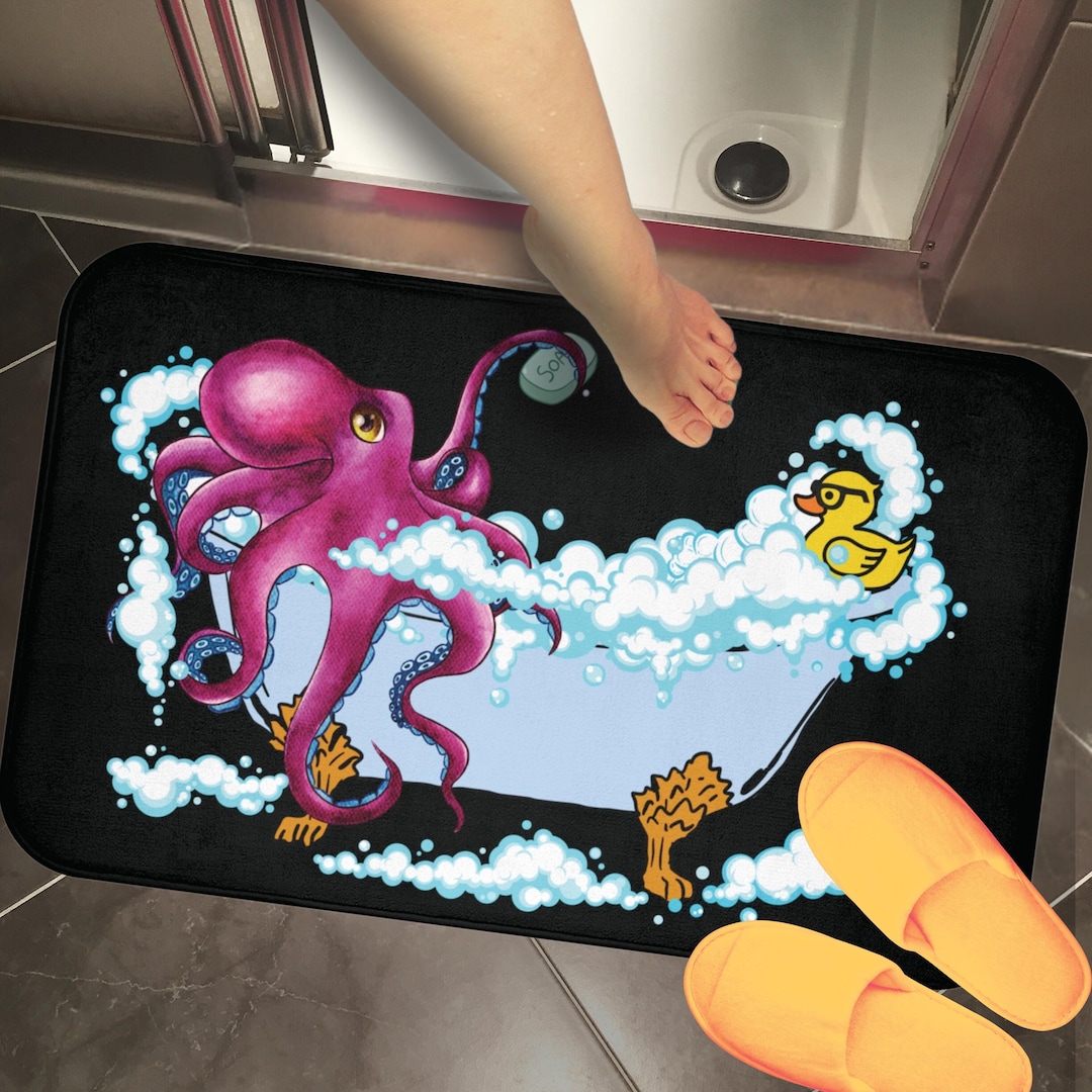 Octopus Bath Mat, Underwater Sea Creature Bathroom Rug, Nautical Home ...
