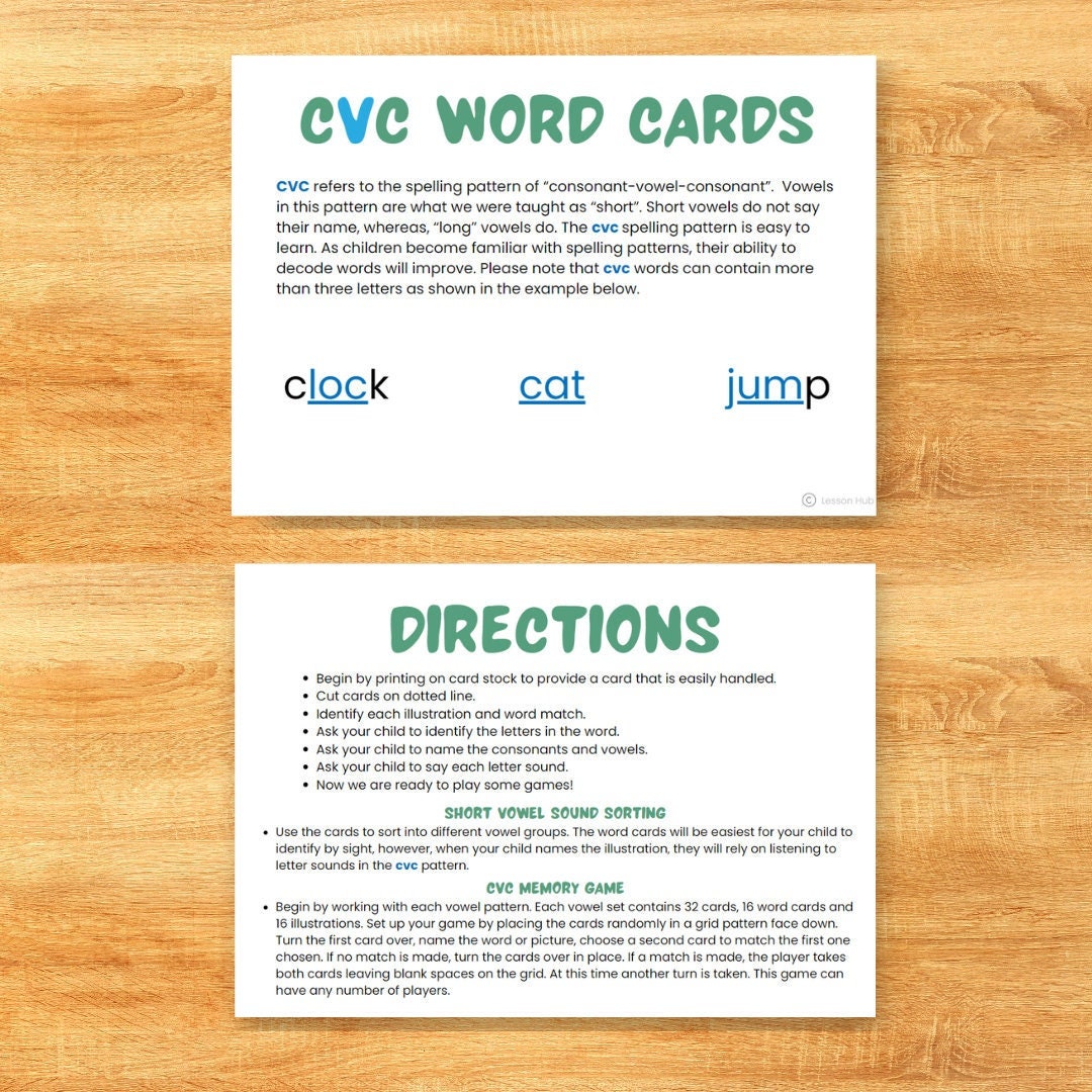 CVC Word Cards With Matching Illustrations 80 Word Cards 80 Matching ...