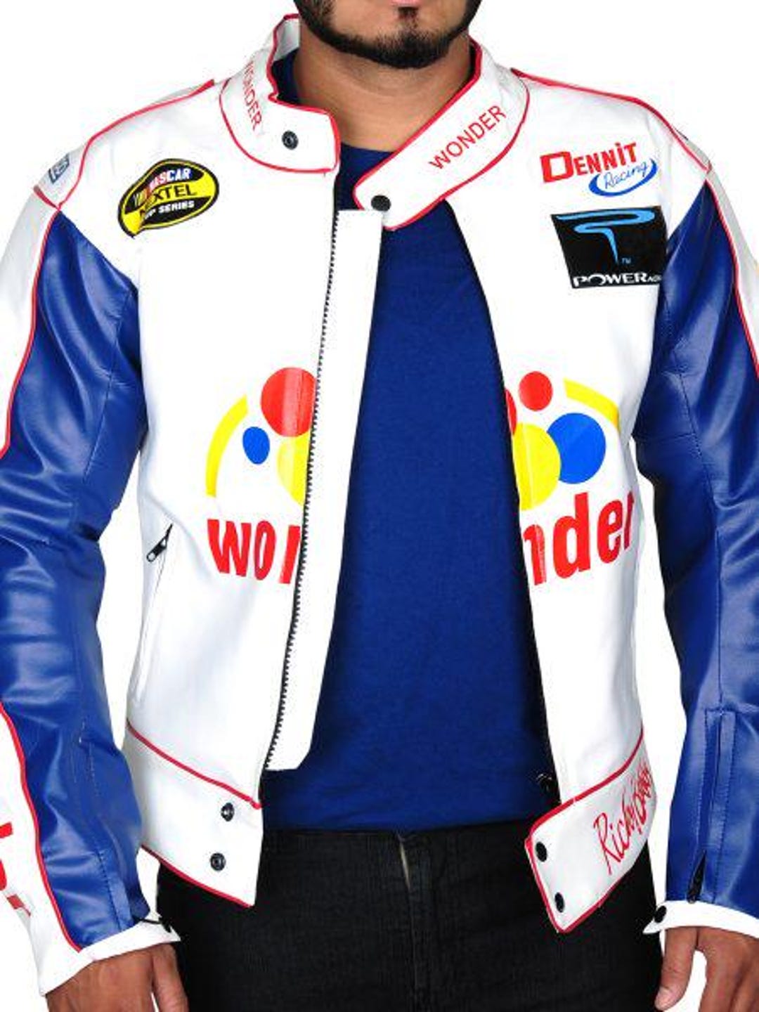Mens Ricky Bobby Racing White Faux Leather Motorcycle Wonder Jacket ...