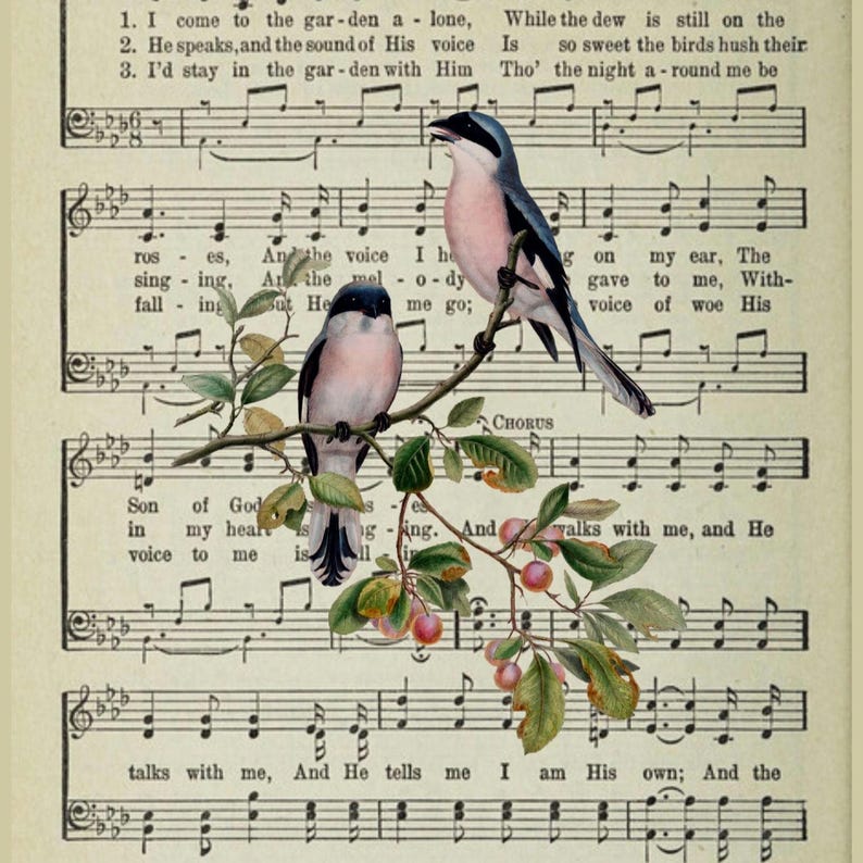 Hymn Art With Bluebirds in Cherry Tree: in the Garden, Cottagecore ...