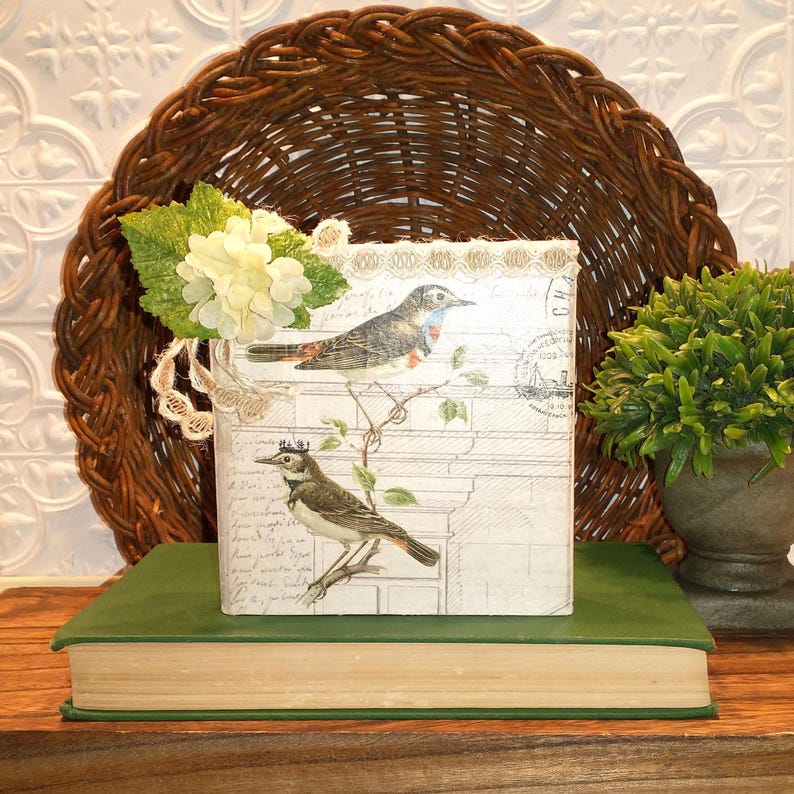 Bird & Floral Shelf Sitter Rustic Farmhouse Home Decor Gift for Her ...