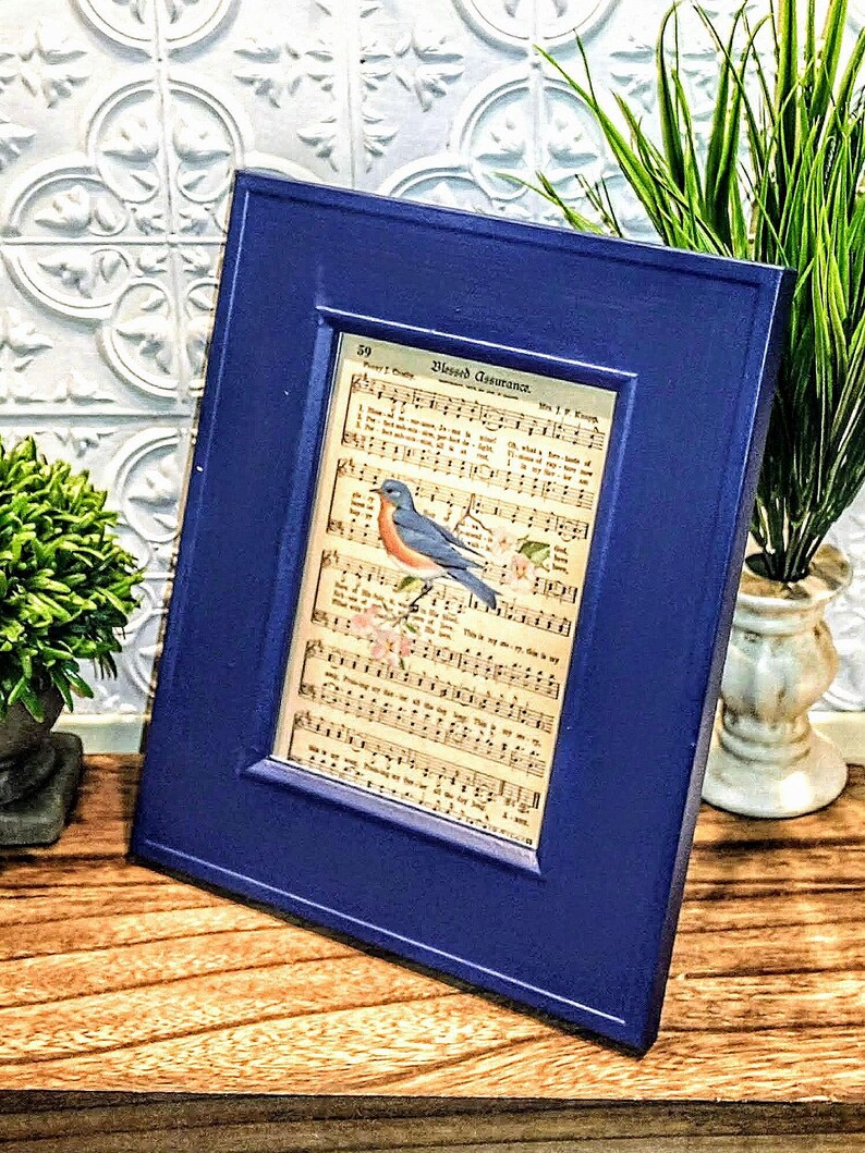 Blue Bird Hymn Art With Pink Flowers, Blessed Assurance Decor Items ...
