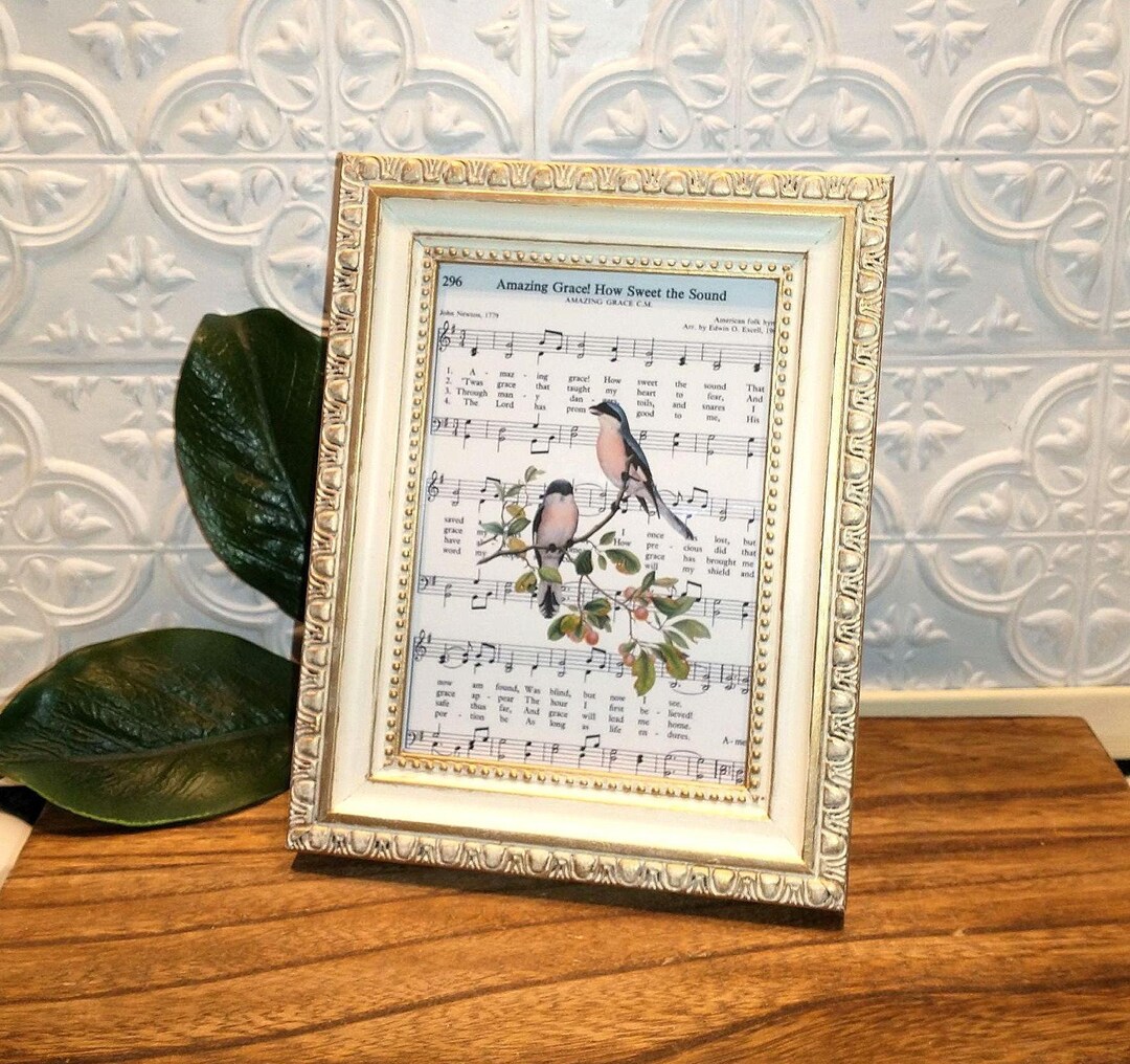 Christian Hymn Art With Blue Birds in Cherry Tree, Amazing Grace Decor ...