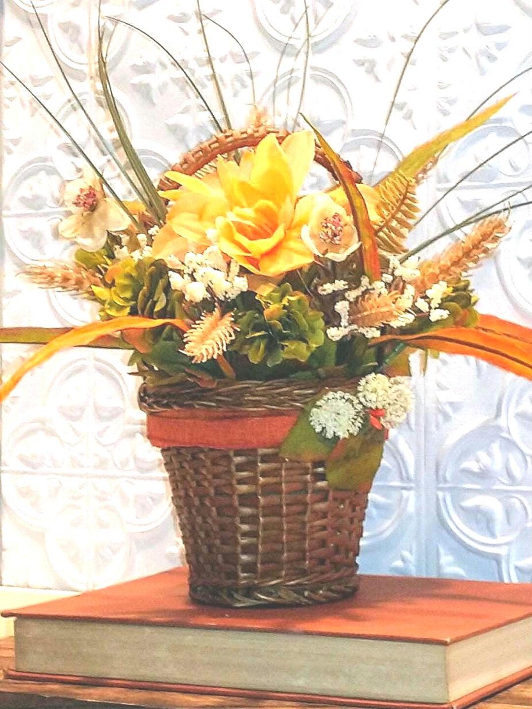 Farmhouse Spring Floral Basket for Kitchen Decor Rustic Cottage ...