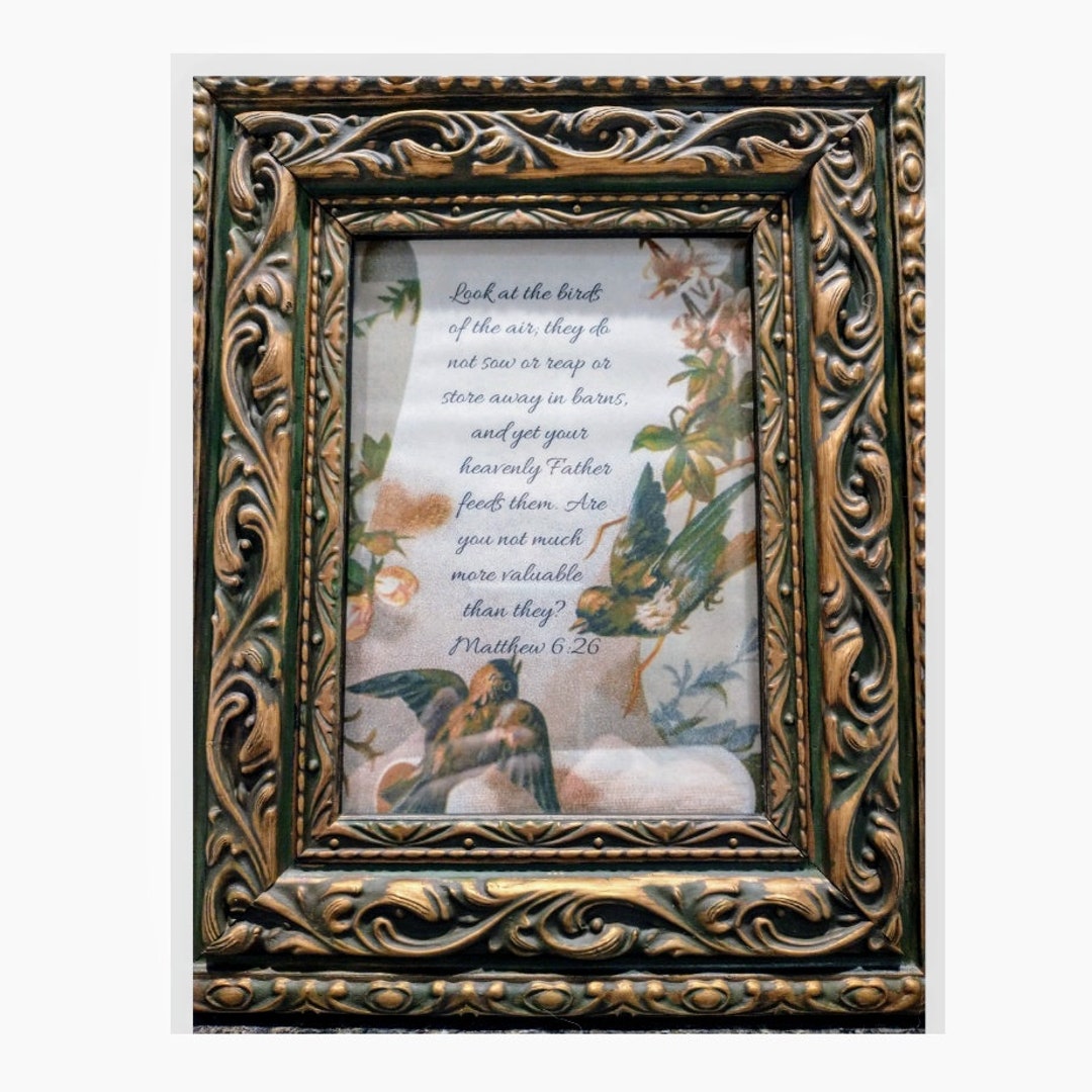 Botanical & Bird Framed Scripture Art for Summer, Matthew 6:26 Look at ...