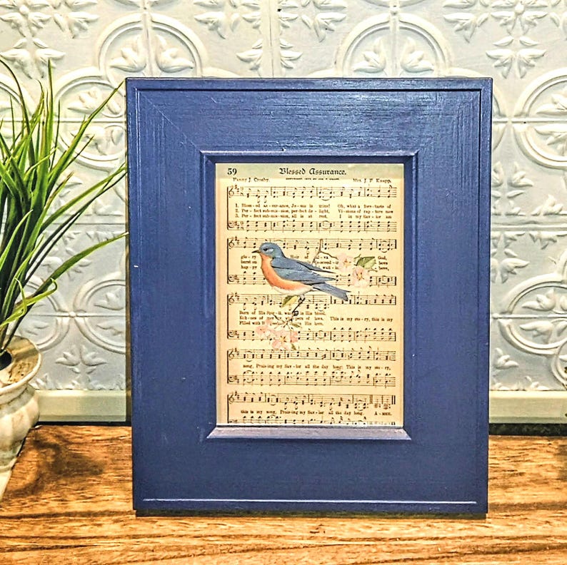 Blue Bird Hymn Art With Pink Flowers, Blessed Assurance Decor Items ...