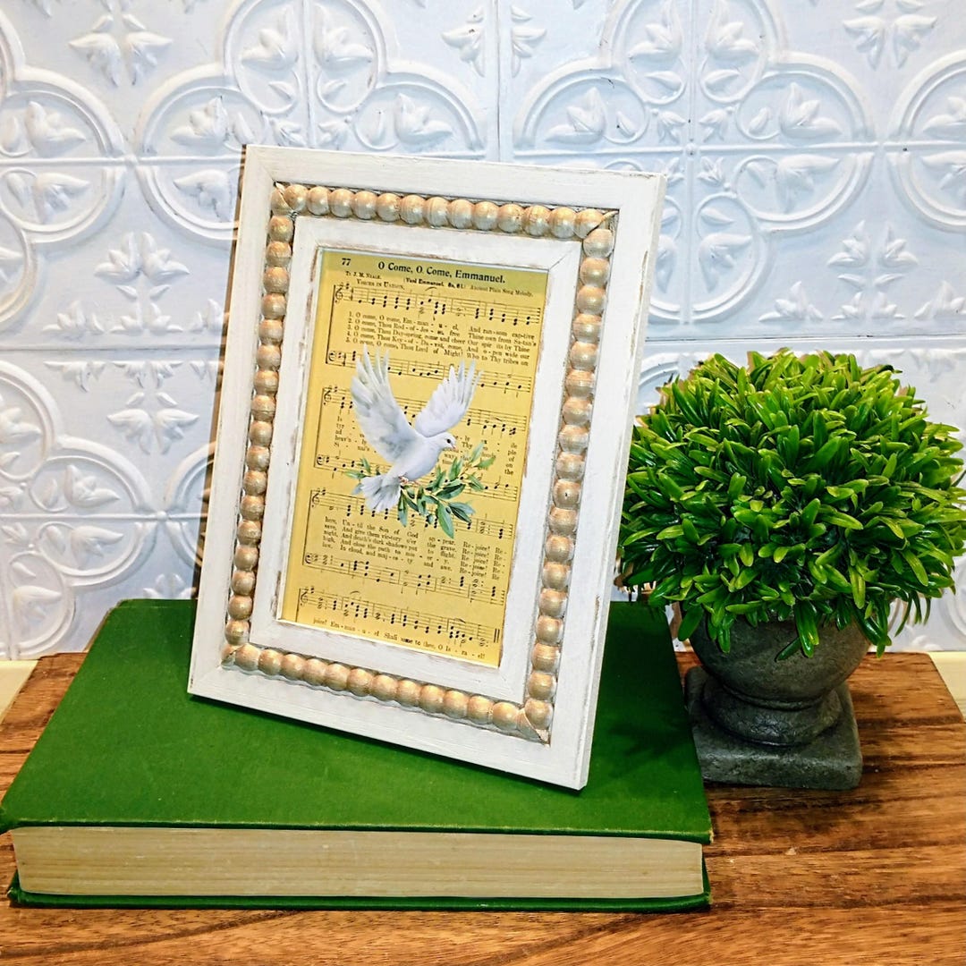 White Dove Hymn Art: O Come Emmanuel, Cottagecore Hymnal Decor for ...